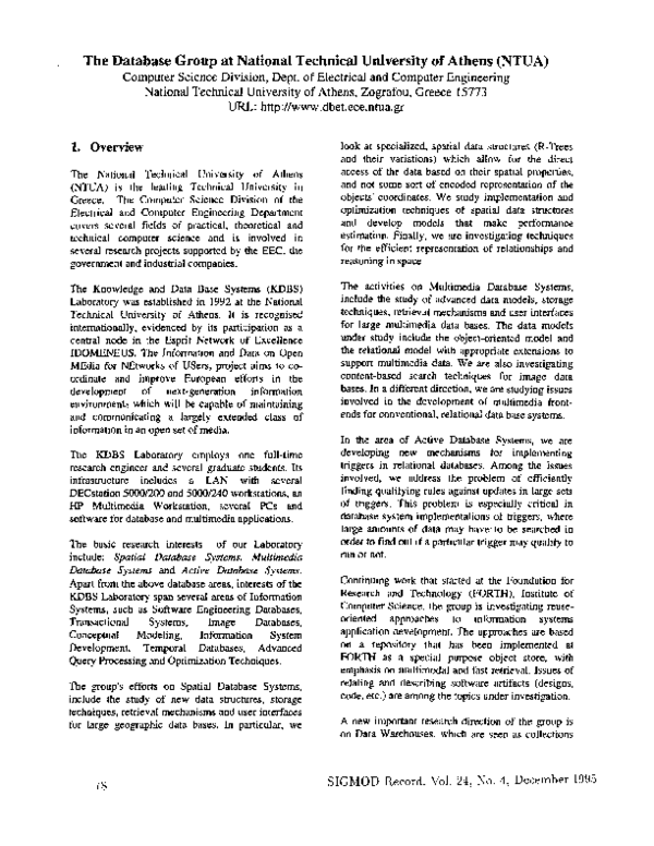 (PDF) The database group at National Technical University of Athens (NTUA)