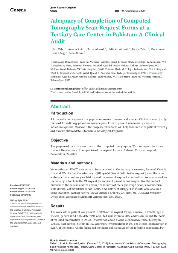 (PDF) Adequacy of Completion of Computed Tomography Scan Request Forms at a Tertiary Care Center ...