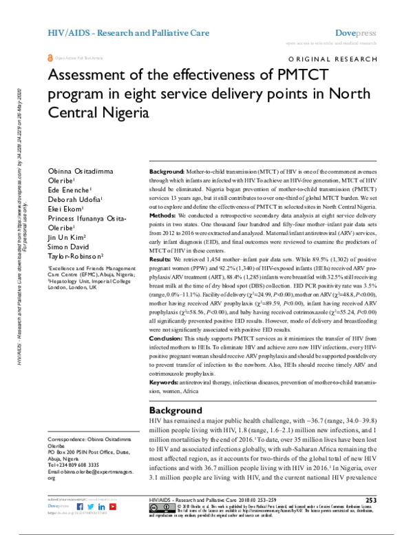 (PDF) Assessment of the effectiveness of PMTCT program in eight service ...