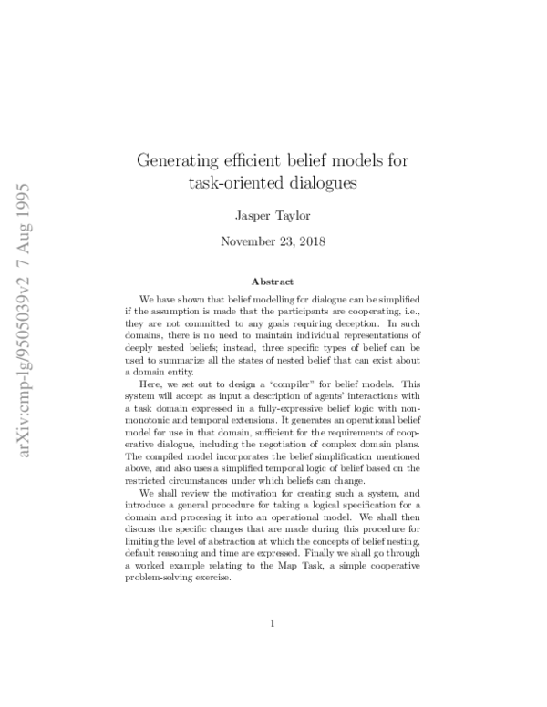 (PDF) Generating efficient belief models for task-oriented dialogues