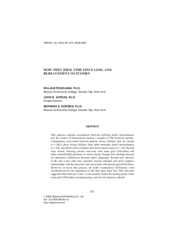 (PDF) How They Died, Time since Loss, and Bereavement Outcomes