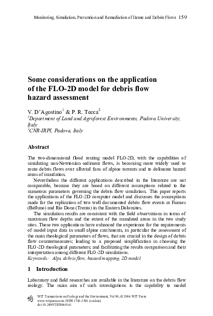 (PDF) Some considerations on the application of the FLO-2D model for ...