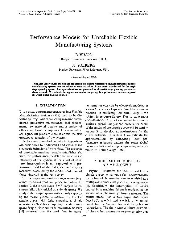 (PDF) Performance models for unreliable flexible manufacturing systems