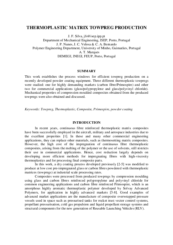 (PDF) Thermoplastic matrix towpreg production
