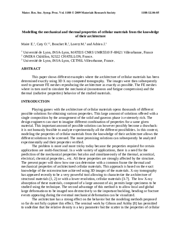 (PDF) Modelling the Mechanical and Thermal Properties of Cellular ...