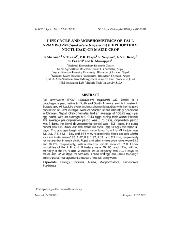 (PDF) Life cycle and morphometrics of fall armyworm (Spodoptera ...