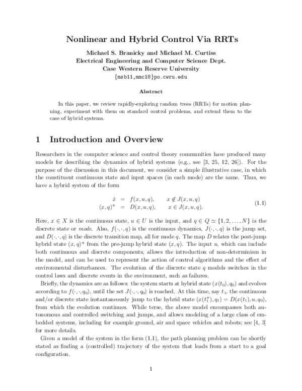 (PDF) Nonlinear and hybrid control via RRTs