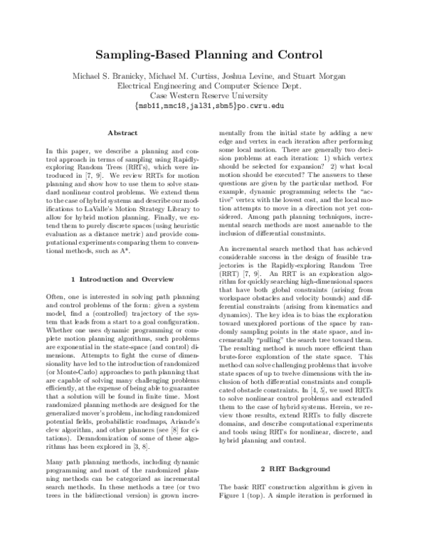 (PDF) Sampling-based planning and control