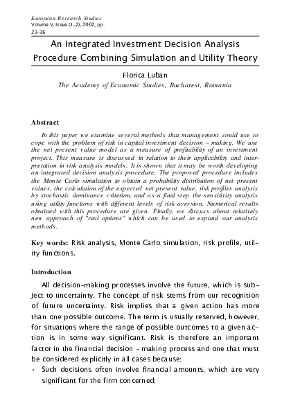 (PDF) An Integrated Investment Decision Analysis Procedure Combining ...