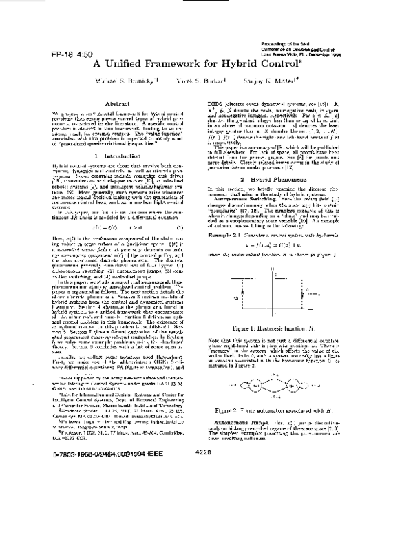 (PDF) A unified framework for hybrid control