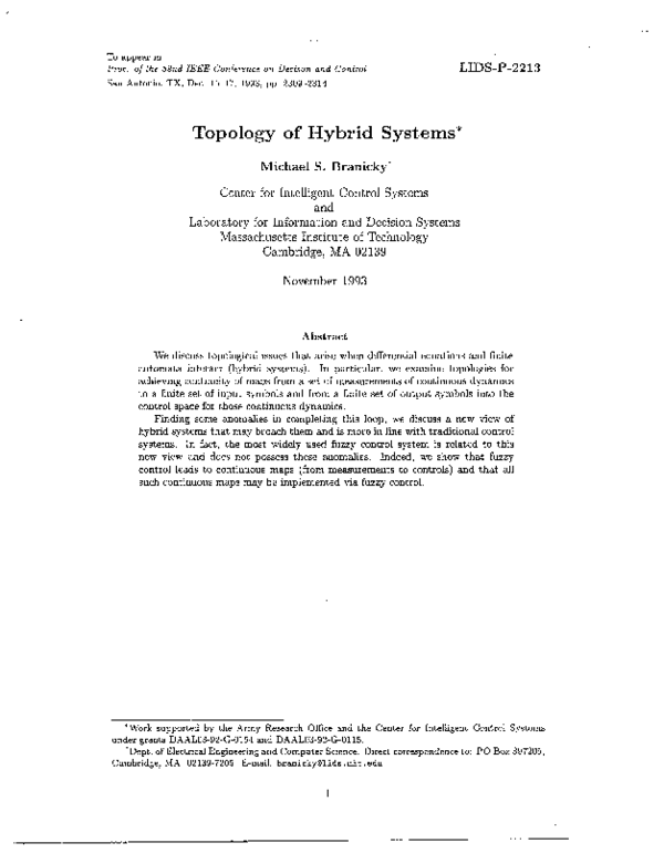 (PDF) Topology of hybrid systems