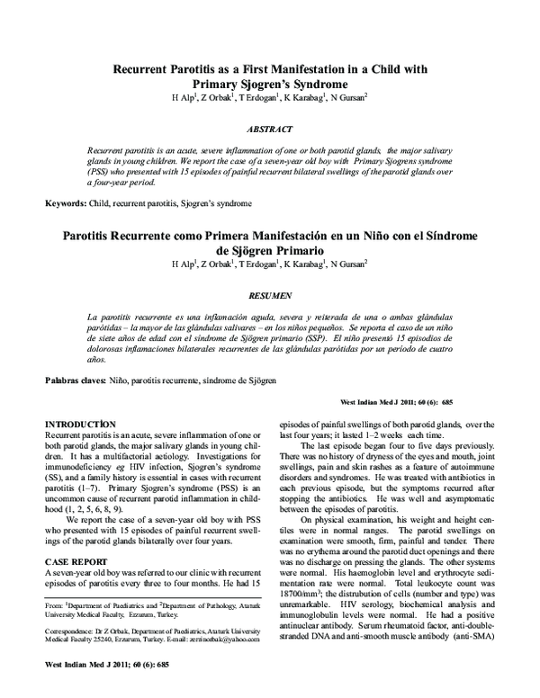 (PDF) Recurrent parotitis as a first manifestation in a child with ...
