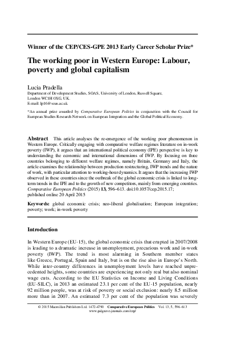 (PDF) The working poor in Western Europe: Labour, poverty and global ...