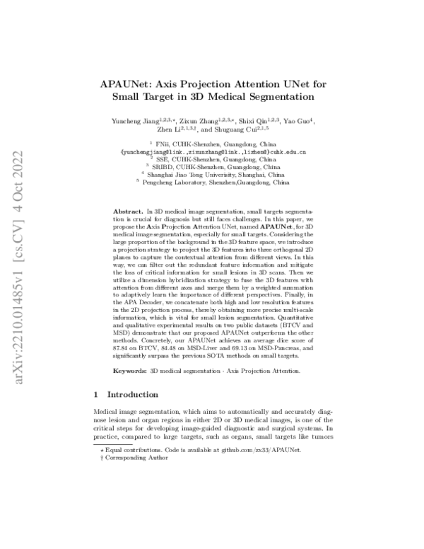 Pdf Apaunet Axis Projection Attention Unet For Small Target In 3d Medical Segmentation