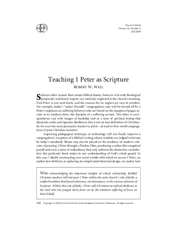 (PDF) Teaching 1 Peter as Scripture
