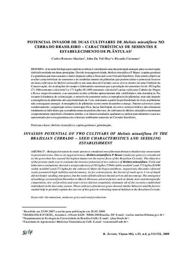 (PDF) Potencial invasor de duas cultivares de Melinis minutiflora no ...