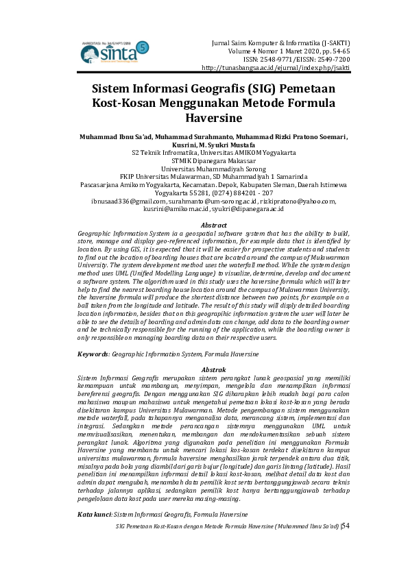 (PDF) Sistem Informasi Geografis (SIG) Pemetaan Kost-Kosan Menggunakan ...