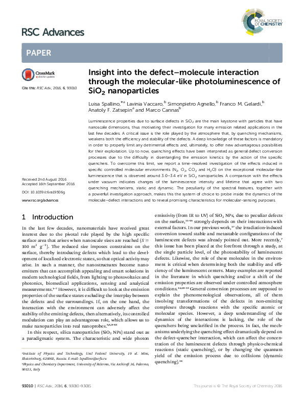 (PDF) Insight into the defect–molecule interaction through the molecular-like photoluminescence ...