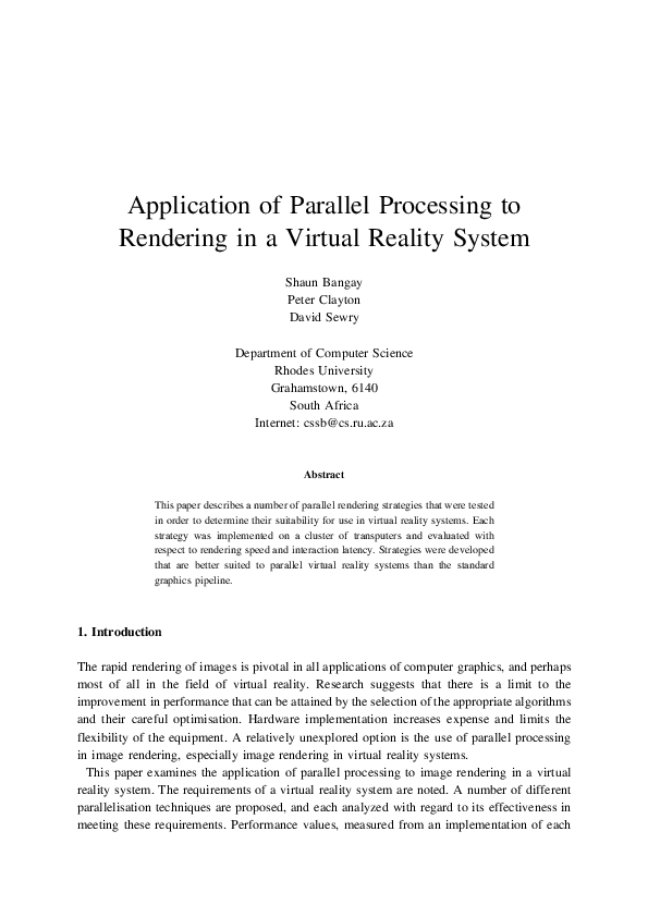 (PDF) Application of Parallel Processing to Rendering in a Virtual ...
