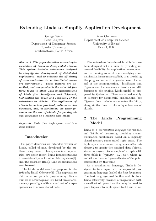 (PDF) Extending Linda to simplify application development