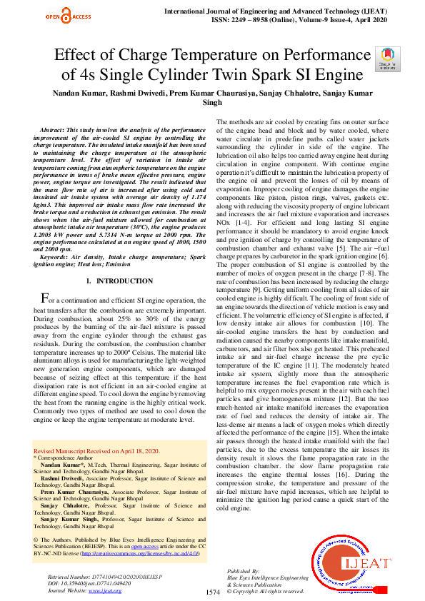 (PDF) Effect of Charge Temperature on Performance of 4s Single Cylinder ...