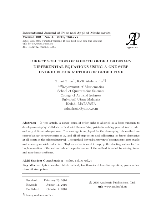 (PDF) Direct Solution of Fourth Order Ordinary Differential Equations ...