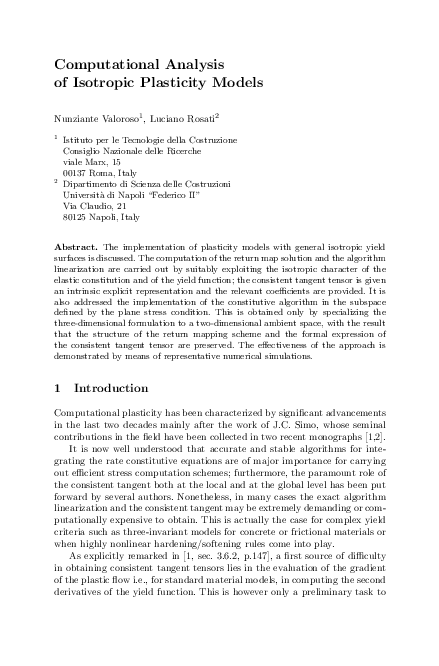 (PDF) Computational Analysis of Isotropic Plasticity Models | Luciano Rosati - Academia.edu