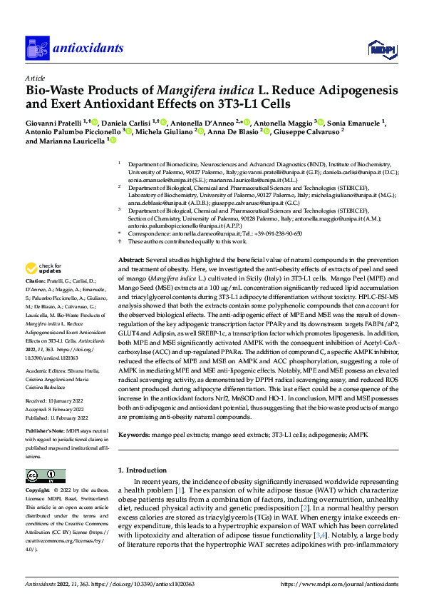 (PDF) Bio-Waste Products of Mangifera indica L. Reduce Adipogenesis and ...
