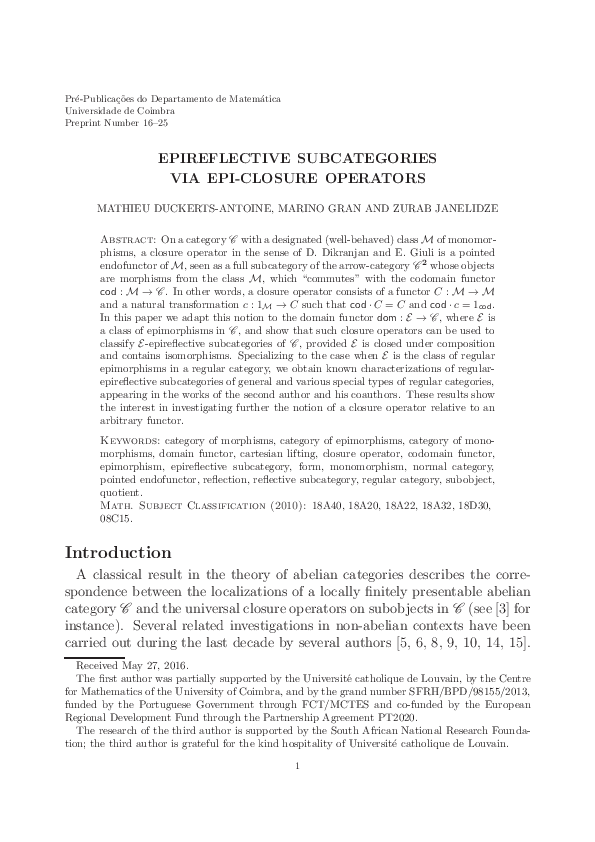 (PDF) Epireflective subcategories via epi-closure operators