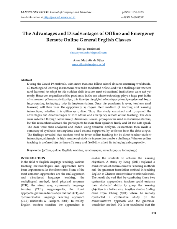 (PDF) The Advantages and Disadvantages of Offline and Emergency Remote ...