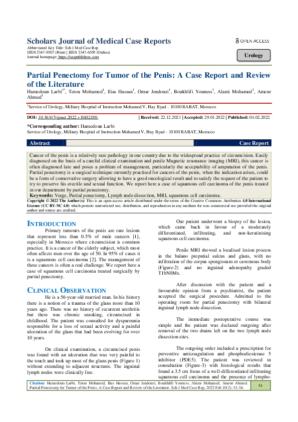 (PDF) Partial Penectomy for Tumor of the Penis: A Case Report and ...