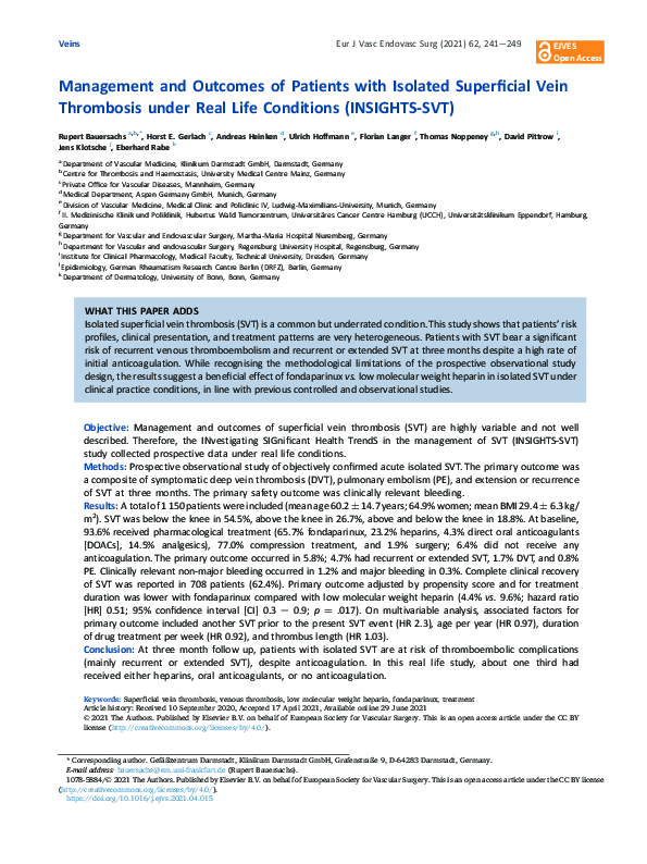 (PDF) Management and outcomes of patients with isolated superficial ...
