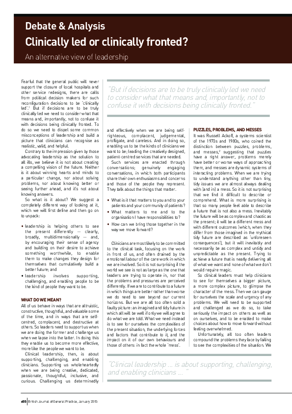 (PDF) Clinically led or clinically fronted? An alternative view of ...