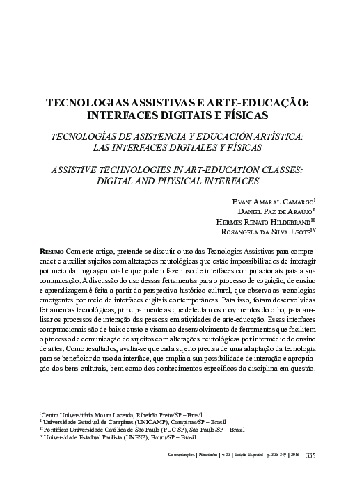 (PDF) Tecnologias Assistivas e Arte-Educação: Interfaces Digitais e Físicas