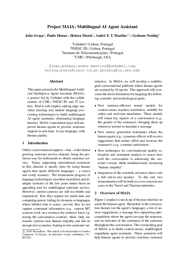 (PDF) Project MAIA: Multilingual AI Agent Assistant