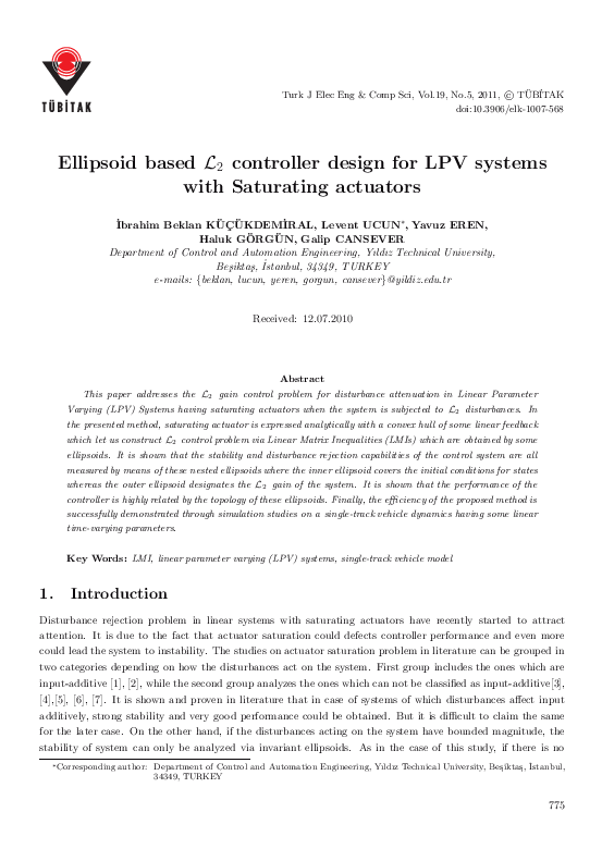 (PDF) Ellipsoid based L_2 controller design for LPV systems with saturating actuators