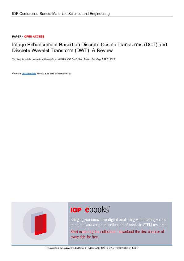 Pdf Image Enhancement Based On Discrete Cosine Transforms Dct And