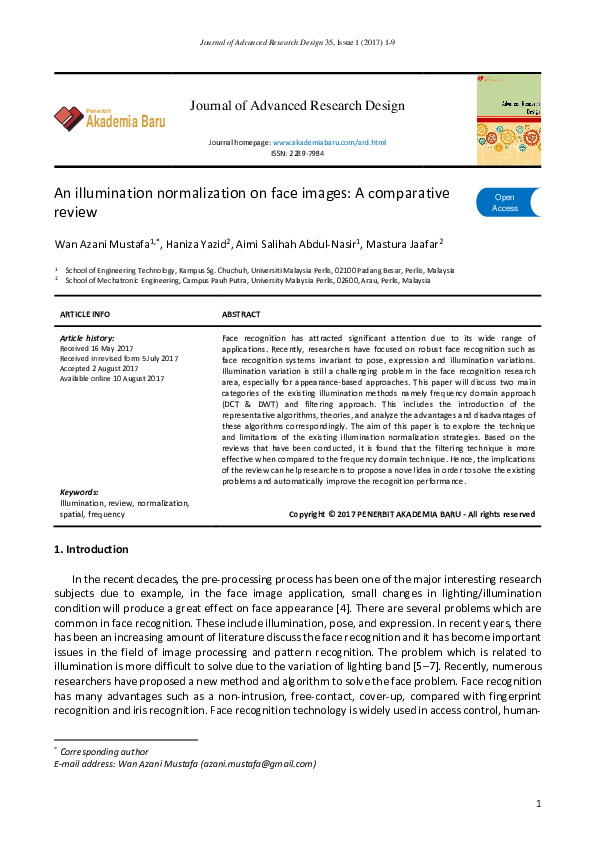 (PDF) An illumination normalization on face images : A comparative review
