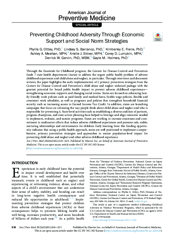 (PDF) Preventing Childhood Adversity Through Economic Support and ...