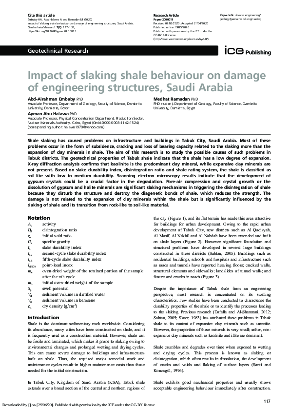 (PDF) Impact of slaking shale behaviour on damage of engineering ...