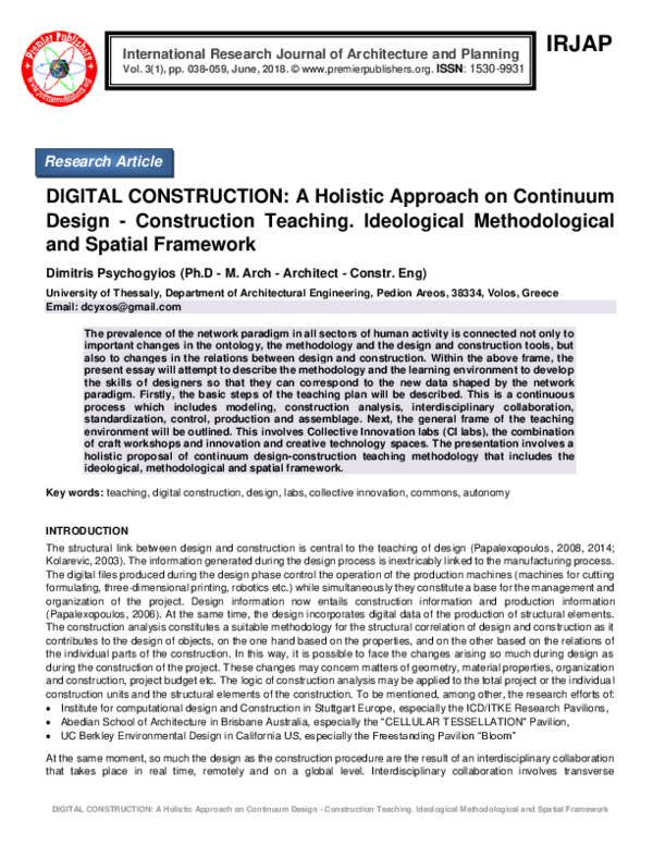 (PDF) DIGITAL CONSTRUCTION: A Holistic Approach on Continuum Design ...