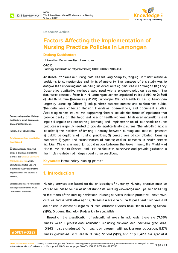 (PDF) Factors Affecting the Implementation of Nursing Practice Policies ...