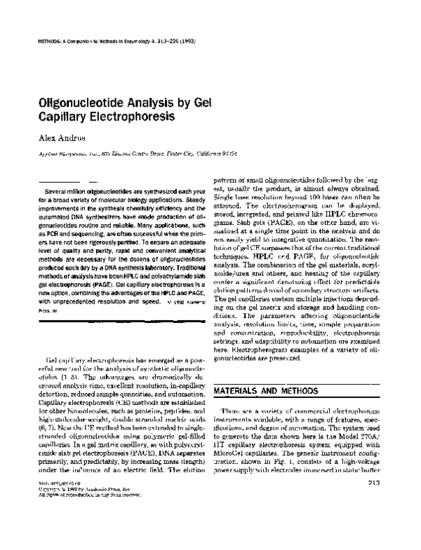 (PDF) Oligonucleotide analysis by gel capillary electrophoresis