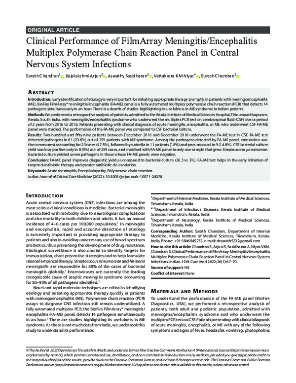 (PDF) Clinical Performance of FilmArray Meningitis/Encephalitis ...