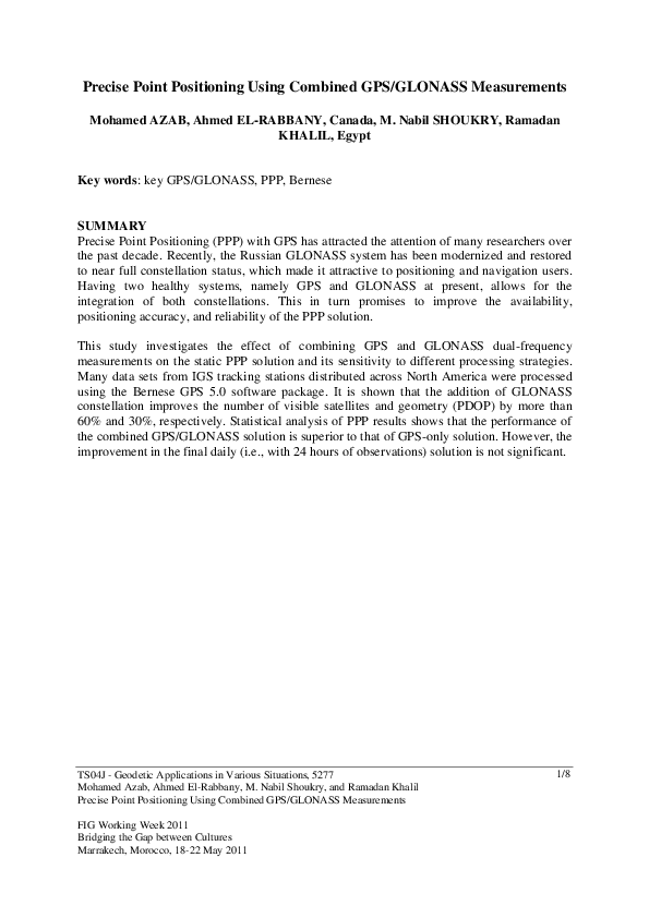 (PDF) Precise Point Positioning Using Combined GPS/GLONASS Measurements