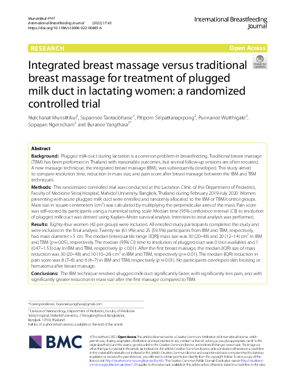 (PDF) Integrated breast massage versus traditional breast massage for ...