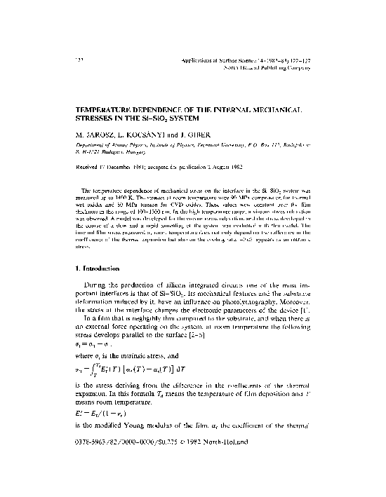 (PDF) Temperature dependence of the internal mechanical stresses in the Si-SiO2 system