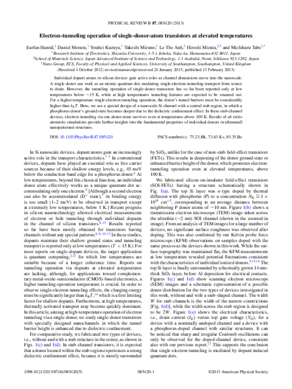 (PDF) Electron-tunneling operation of single-donor-atom transistors at ...