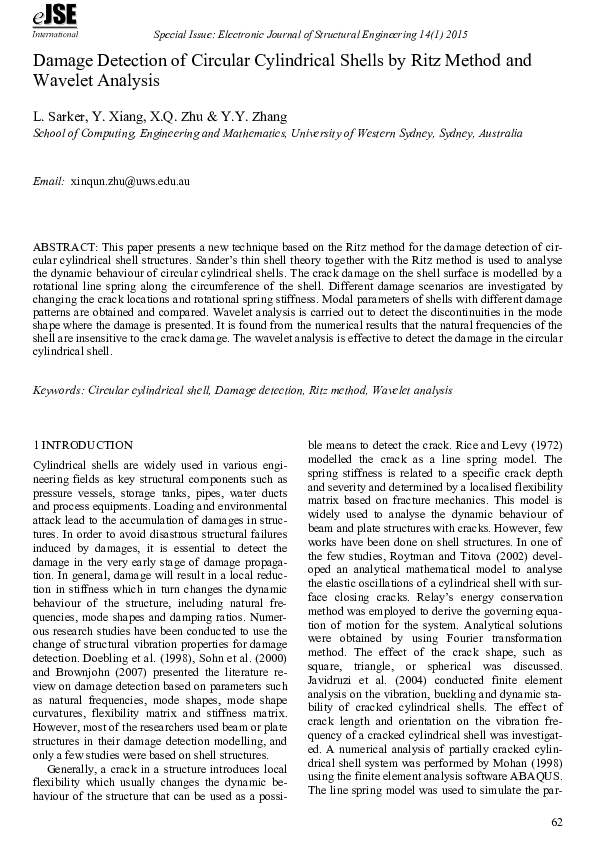 (PDF) Damage detection of circular cylindrical shells by Ritz method