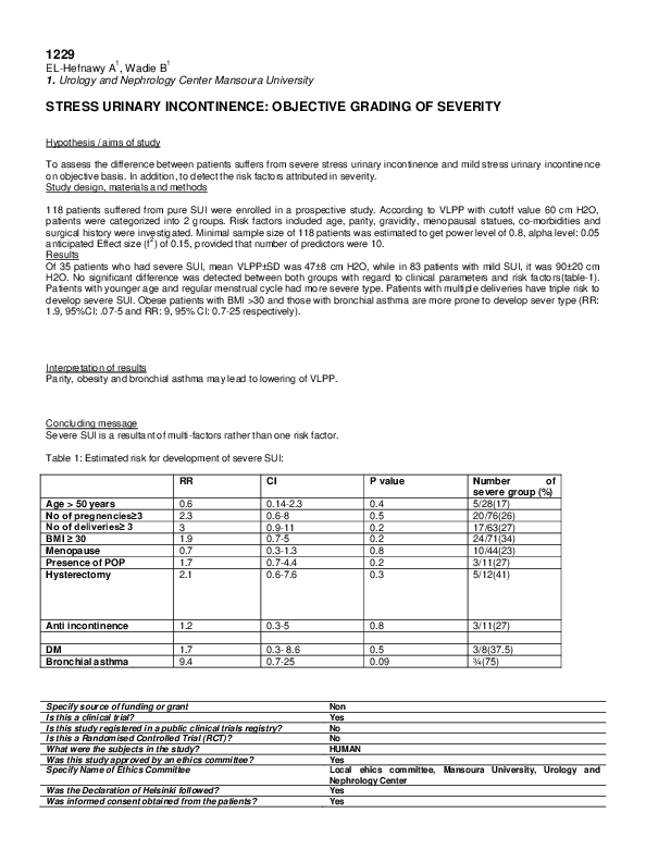 (PDF) Stress Urinary Incontinence: Objective Grading of Severity ...